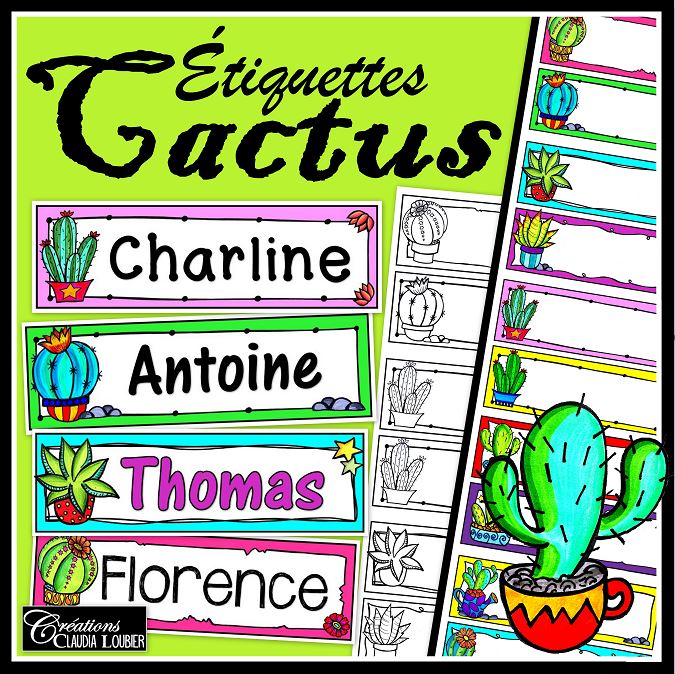 Étiquettes cactus - Identification des bureaux – Créations Claudia Loubier